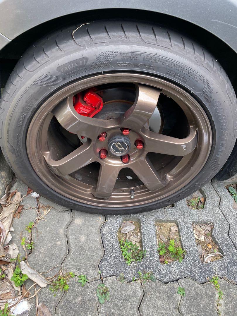 Replica 17inch TE37 concave rims with tyre, Car Accessories, Tyres ...