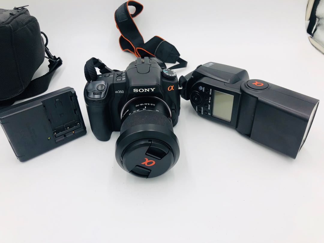 Sony DSLR CAMERA A350 + FLASH model HVL F58AM, Photography, Cameras on ...