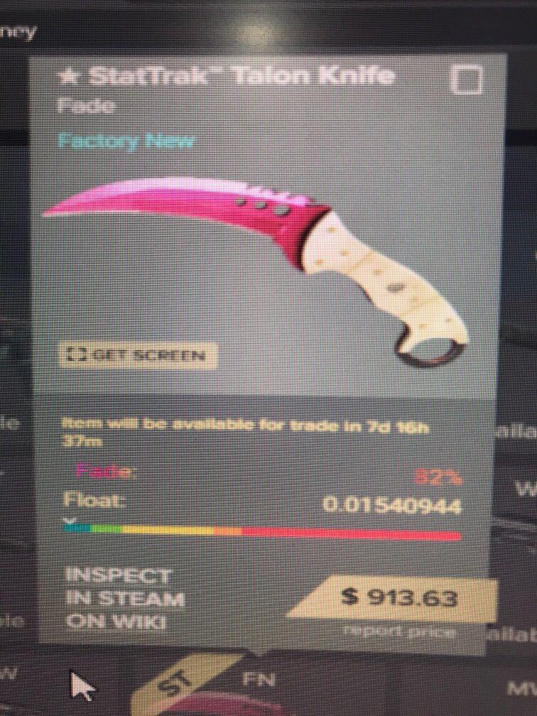 Talon Knife Fade CSGO, Video Gaming, Gaming Accessories, Game Gift ...
