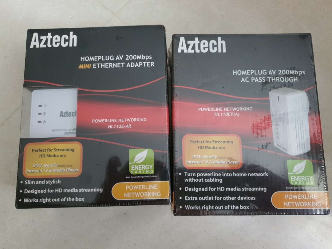 Aztech Homeplug AV 200Mbps AC Pass Through + Mini Adapter, Computers ...