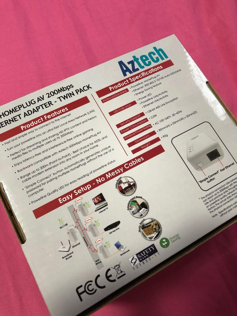 Ethernet Adapter Homeplug HL113E AV200mbps Aztech, Computers & Tech ...