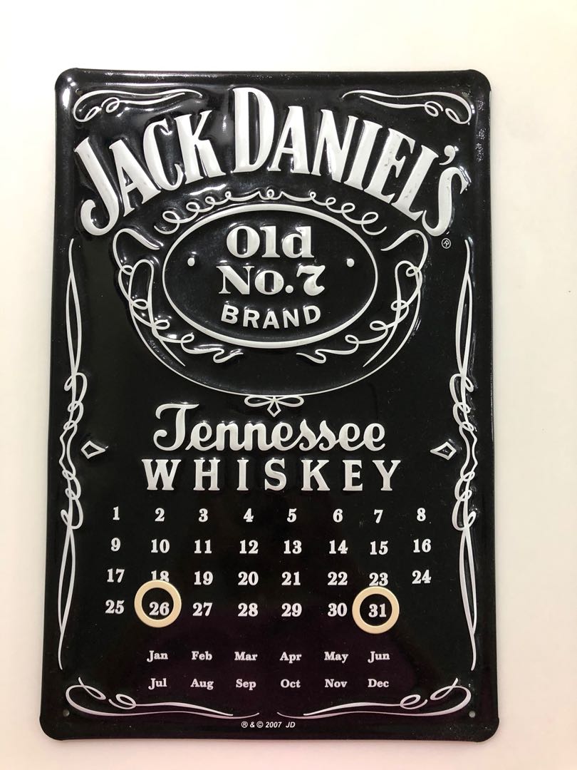 Jack Daniels old no 7 brand jennessee whisky calendar metal hang ...