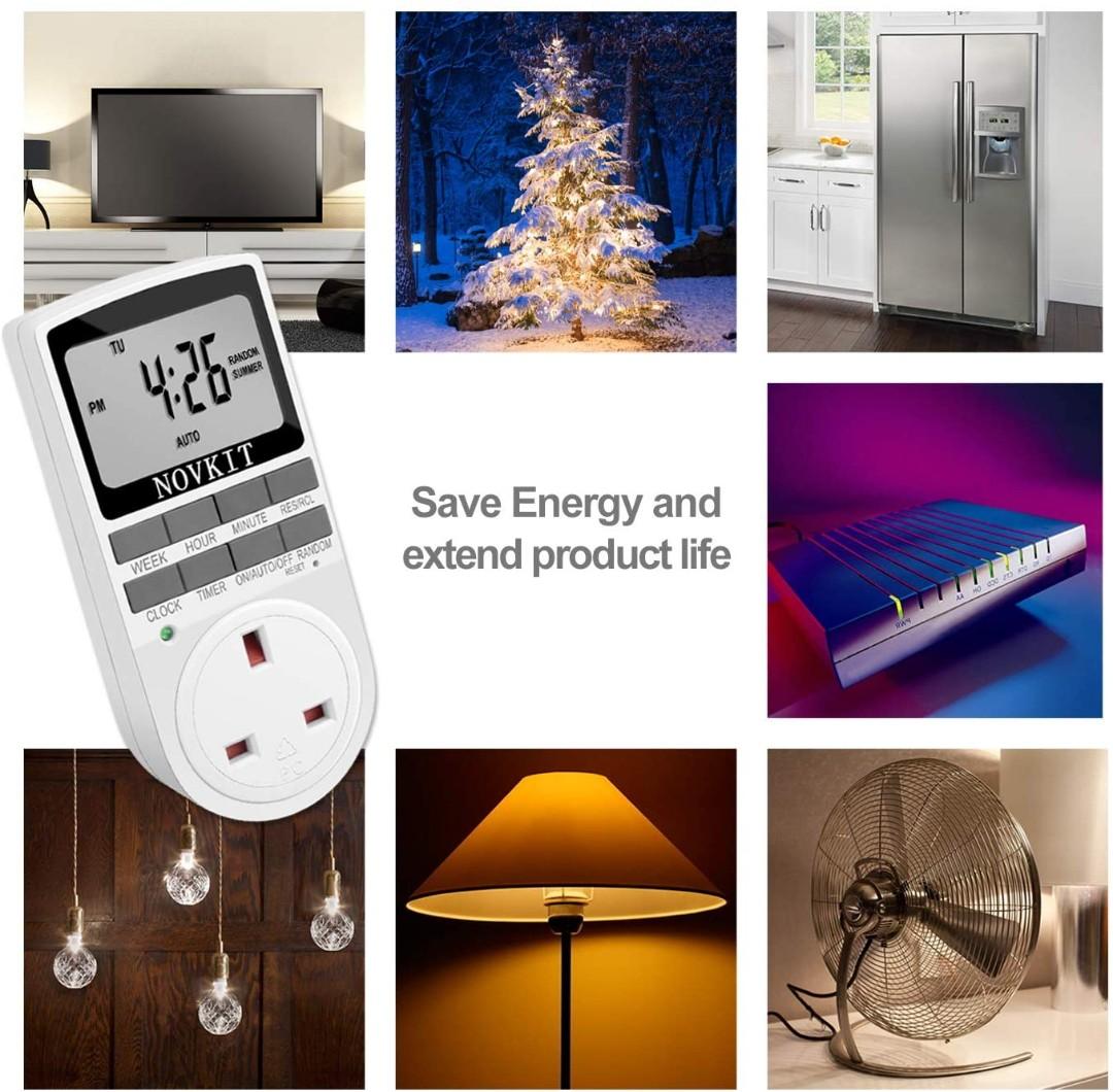 NOVKIT Digital Security Timer Plug Socket Programmable Switch Timer with 10 ON/Off Programs and ...