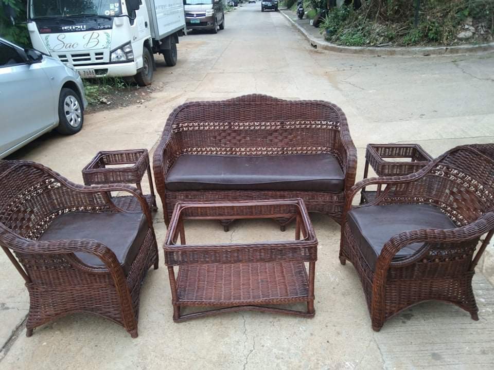 Rattan sala set, Furniture & Home Living, Furniture, Sofas on Carousell