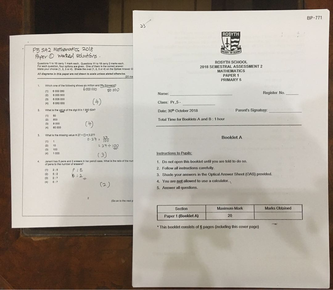 School Exam Papers - Rosyth Primary School Mathematics SA2 2018 ...