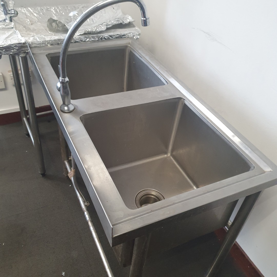 Stainless Steel deep double sink, Furniture & Home Living, Bathroom ...
