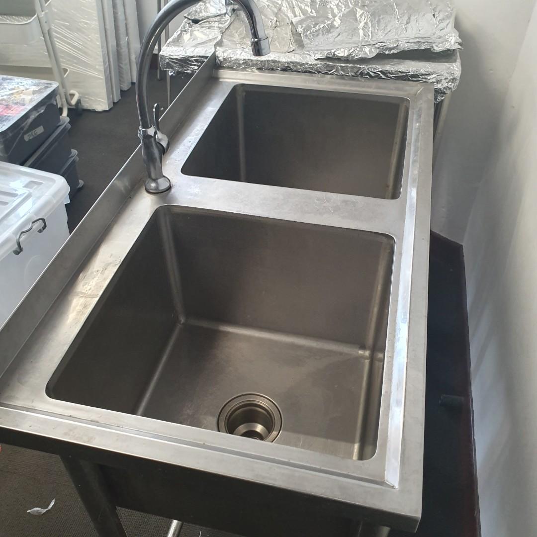 Stainless Steel deep double sink, Furniture & Home Living, Bathroom ...