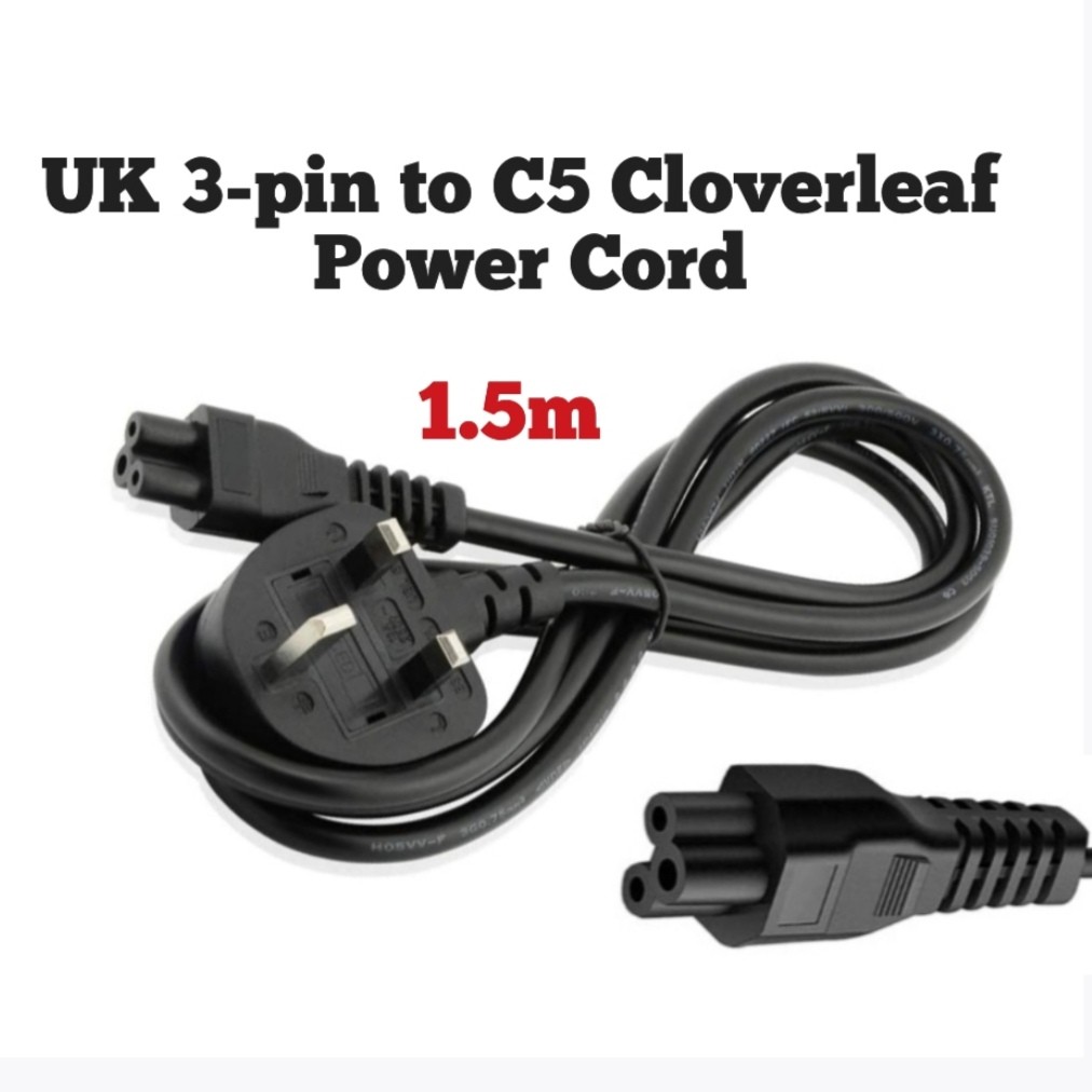 UK 3-pin to C5 Cloverleaf Power Cord, UK Mains Power Cable, 3Pin AC ...