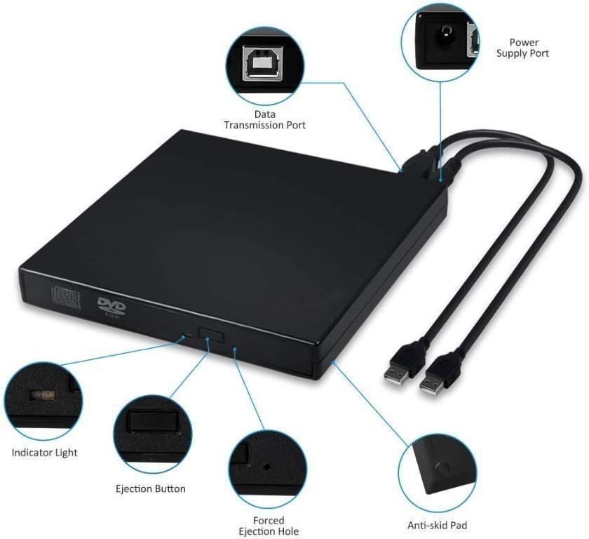 USB 2.0 Slim Portable Optical Drive - Black, Electronics, Others on ...