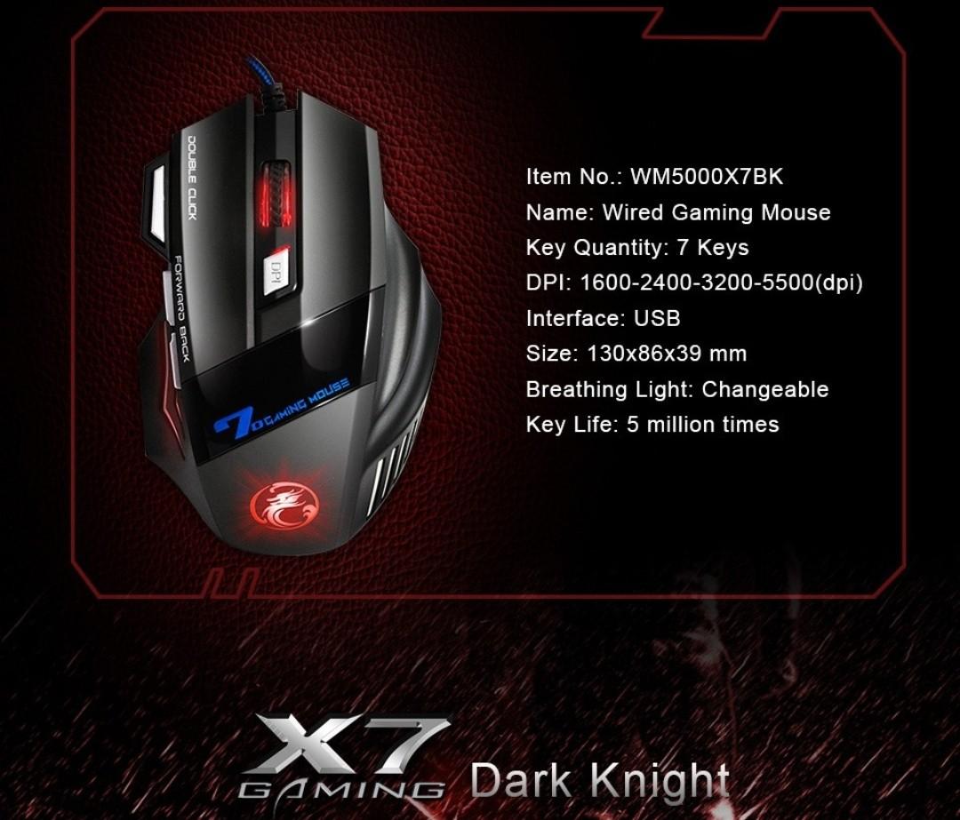 X7 Dark Knight Gaming Mouse Gamer 7 Button 5500DPI Wired Ergonomic ...