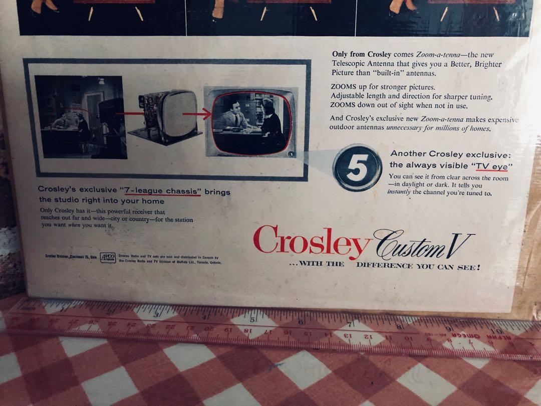 1955 Crosley TV old poster, 興趣及遊戲, 收藏品及紀念品, 古董收藏 - Carousell