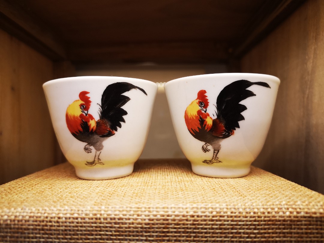 Rooster Cup Pair Hand Painted Ceramic, Furniture & Home Living ...