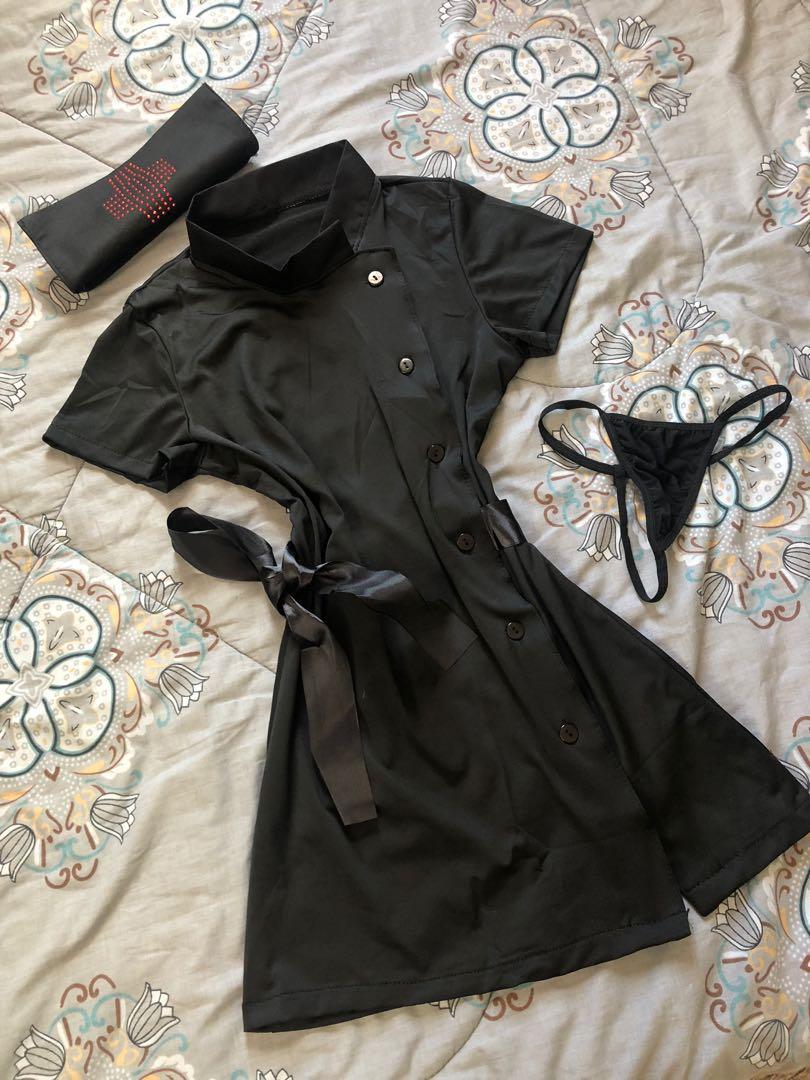 Sexy nurse lingerie (black)/cosplay/sleepwear, Women's Fashion, Dresses ...