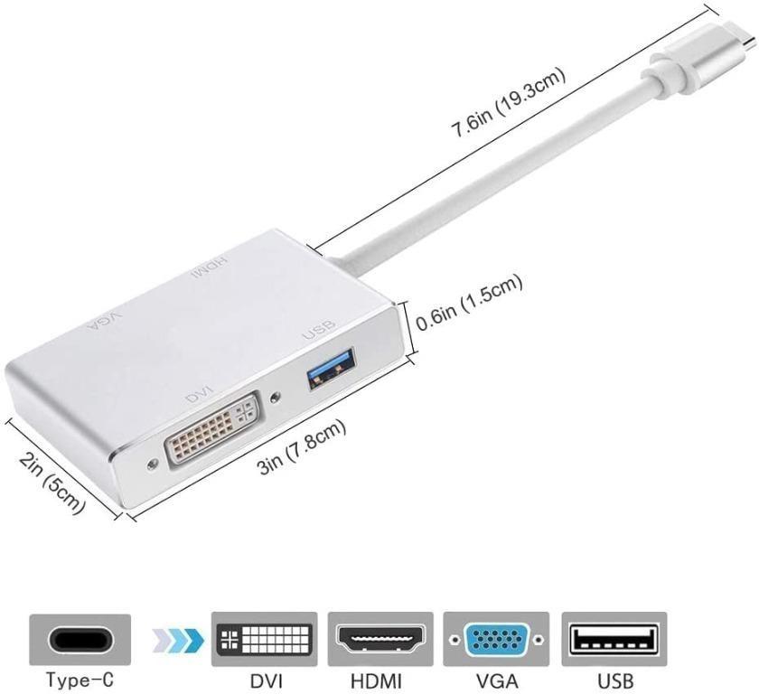 E257 ARKTEK USB C to HDMI DVI VGA Adapter, Electronics, Others on Carousell