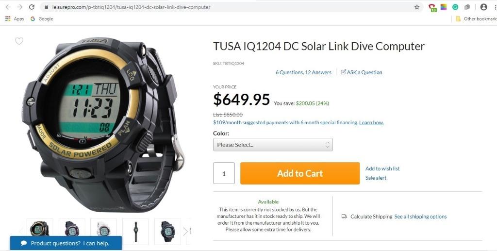 TUSA Dive Computer (Solar powered, Compass, Bluetooth etc.), Sports ...