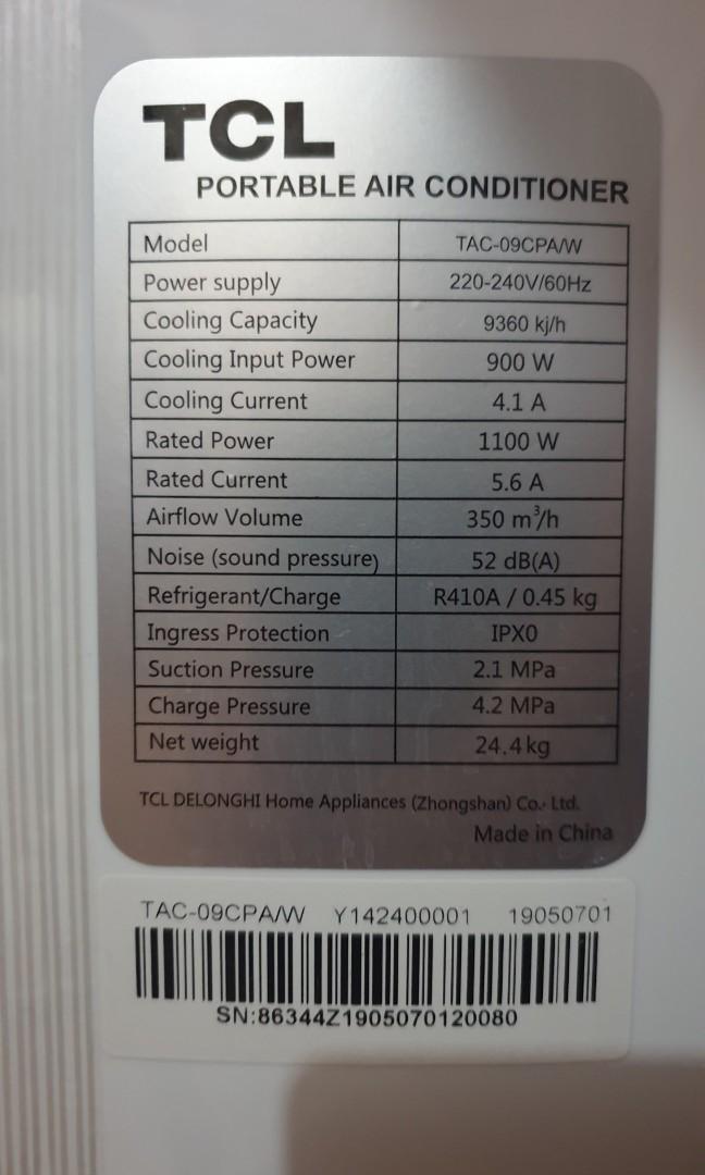 TCL Portable Aircon 1HP, TV & Home Appliances, Air Conditioning and ...