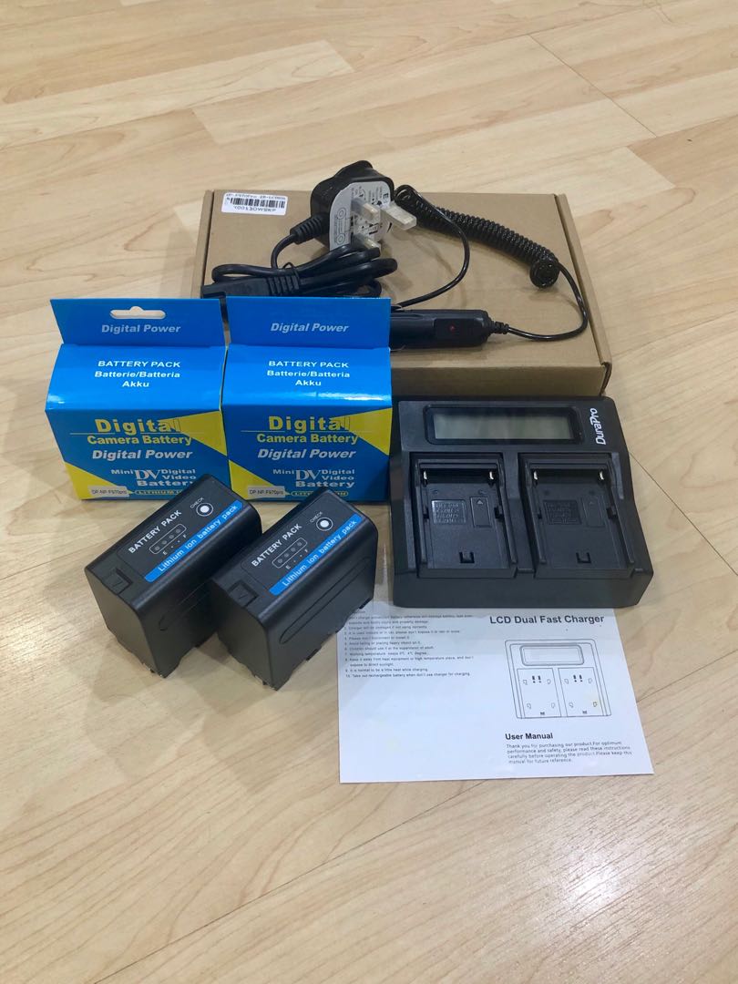 DuraPro 7200mAh 2Pc NP-F970 NP-F960 Battery with LED Indicator + Rapid LCD Dual Charger ...