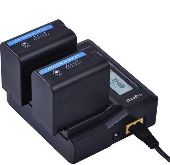 DuraPro 7200mAh 2Pc NP-F970 NP-F960 Battery with LED Indicator + Rapid LCD Dual Charger ...