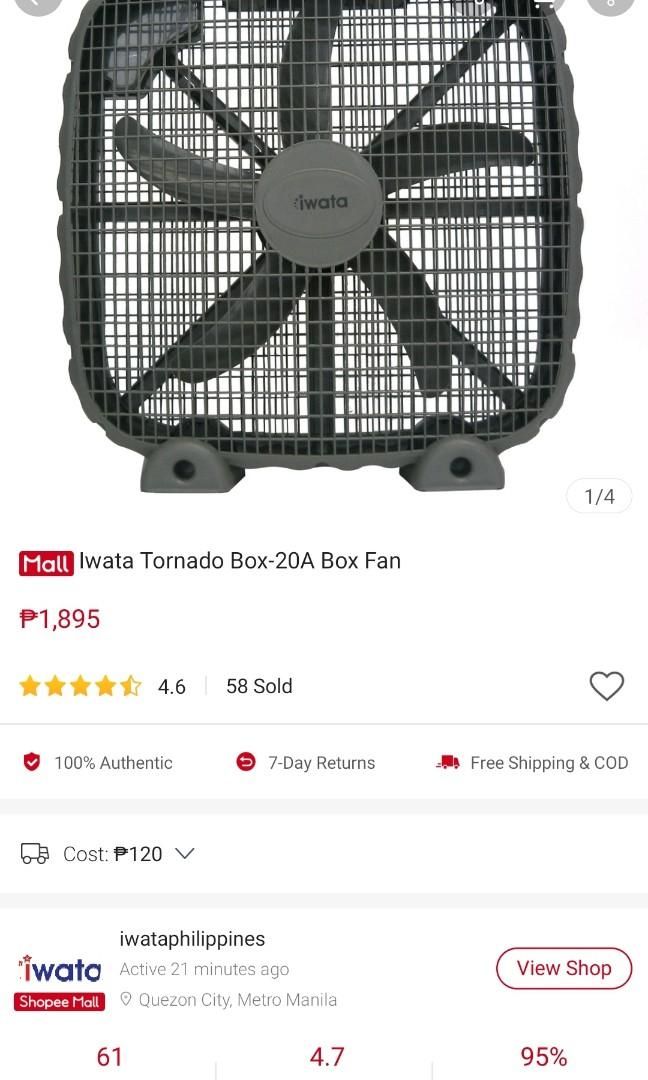 Iwata Tornado Box-20A Box Electric Fan, Furniture & Home Living ...