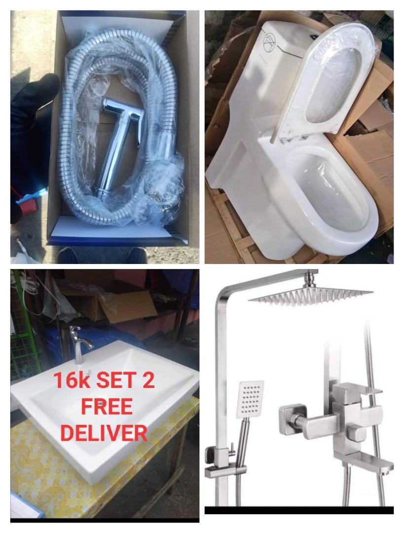 Set toilet lavatory shawer and bedit, Furniture & Home Living ...