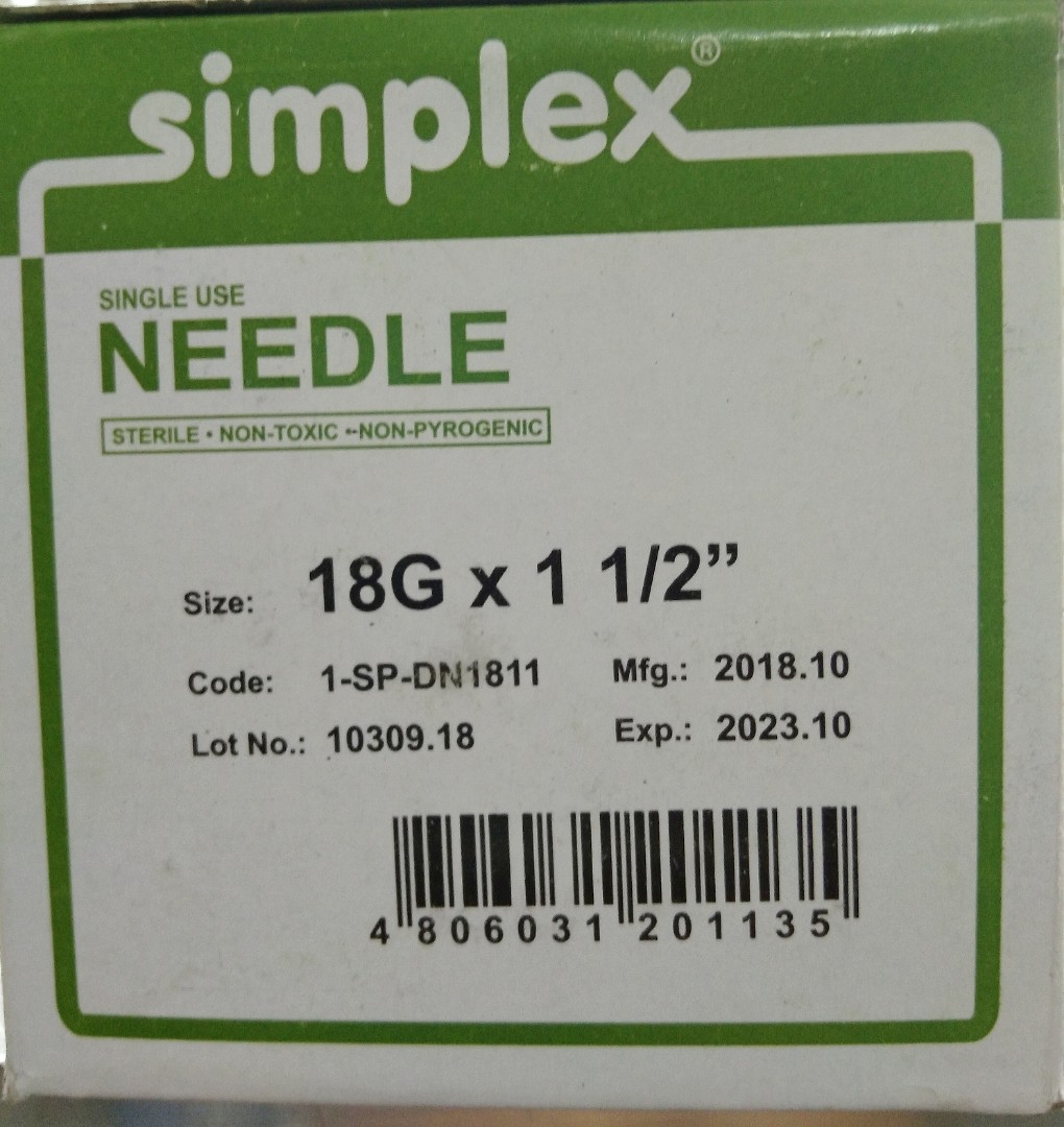 Simplex needle(18gx1/2", Health & Nutrition, Medical Supplies & Tools ...