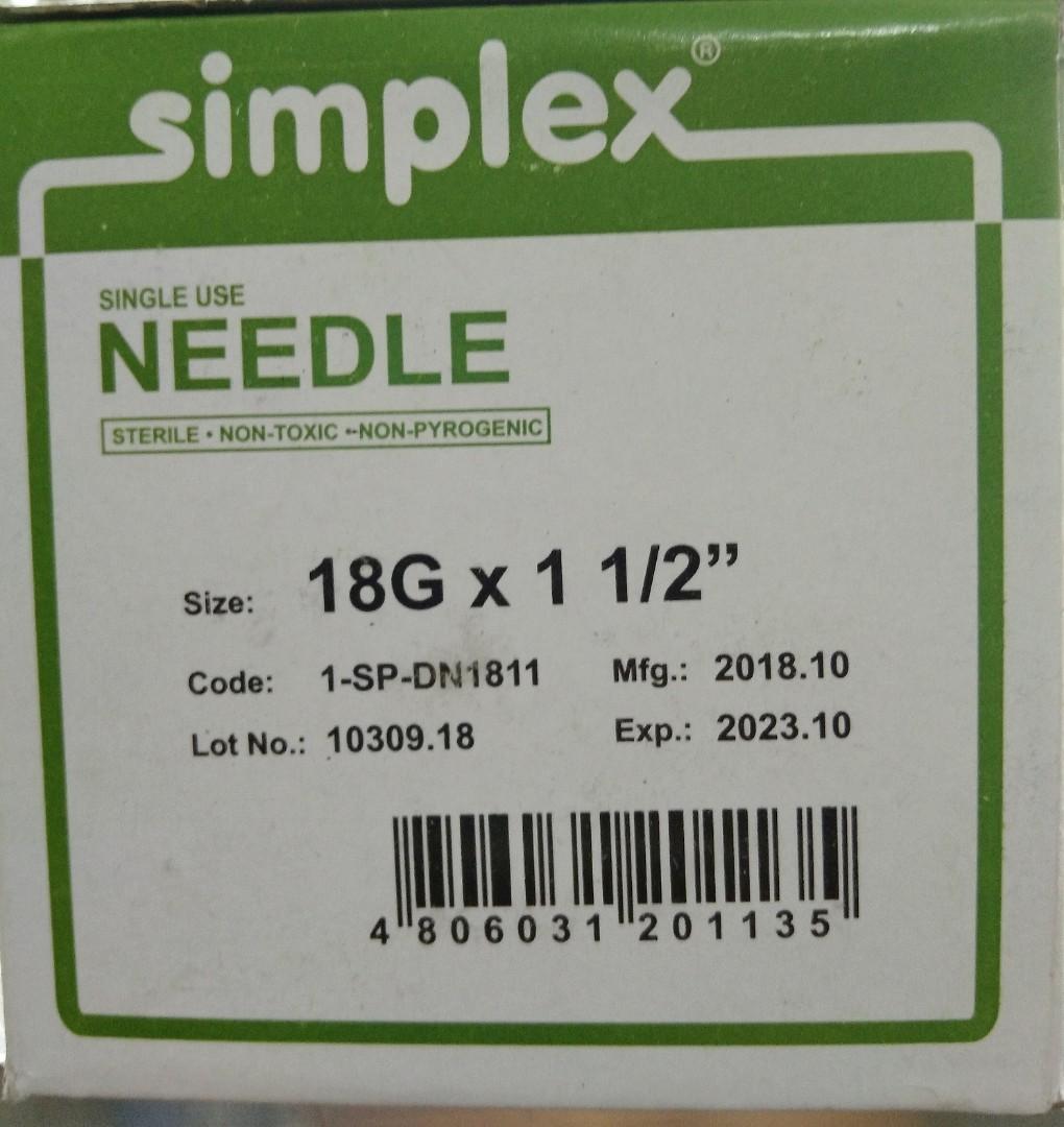 Simplex needle(18gx1/2", Health & Nutrition, Medical Supplies & Tools ...