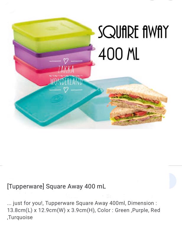 Tupperware square away Lunch Box 400 mls (4), Home Appliances ...