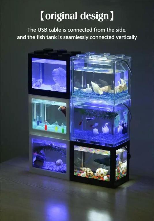 Betta Fish building block fish tank with LED Light, Pet Supplies, For ...