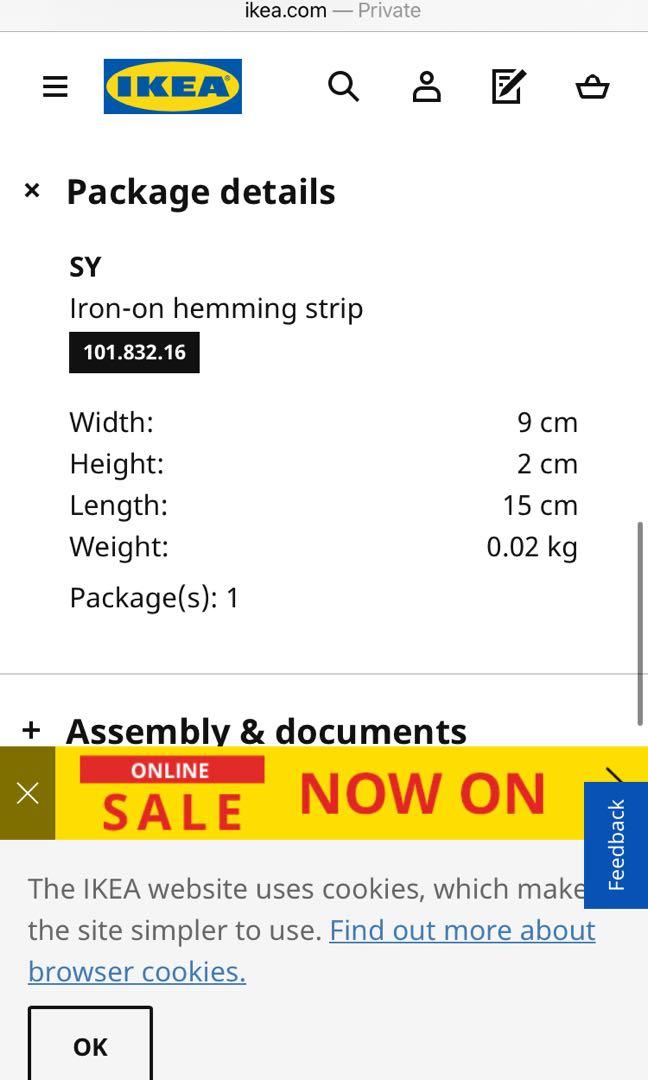 Iron-on Hemming Strip IKEA SY, Furniture & Home Living, Home ...