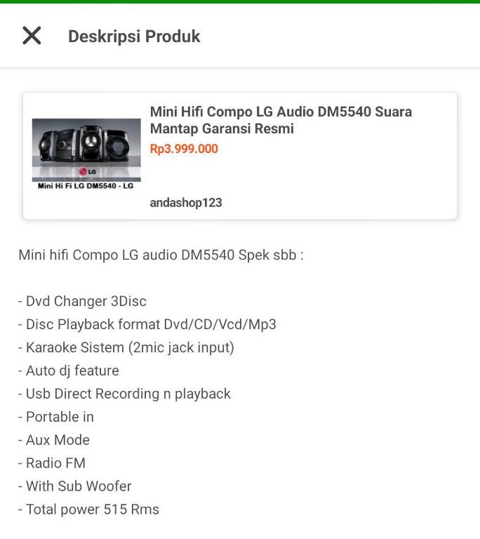 Mini Hifi Compo Merk LG Audio DM5540, Elektronik, Audio di Carousell
