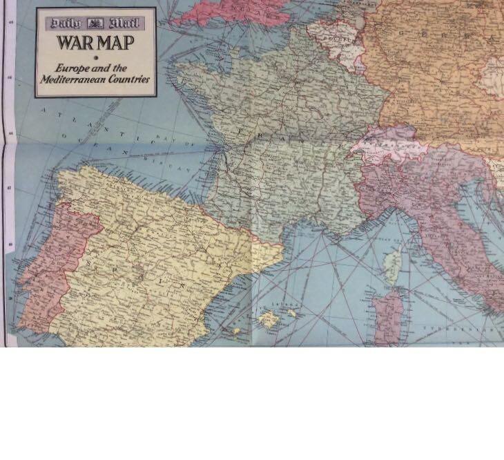 Vintage WWII Large Daily Mail War Map: Europe and the Mediterranean ...