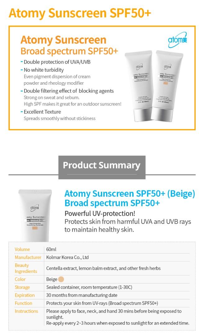 Atomy Sunscreen, Beauty & Personal Care, Face, Face Care on Carousell