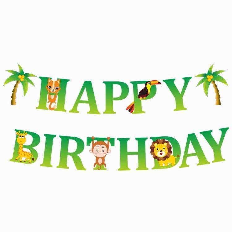 Happy Birthday Banner / Bunting - Tropical Jungle Animal, Babies & Kids ...