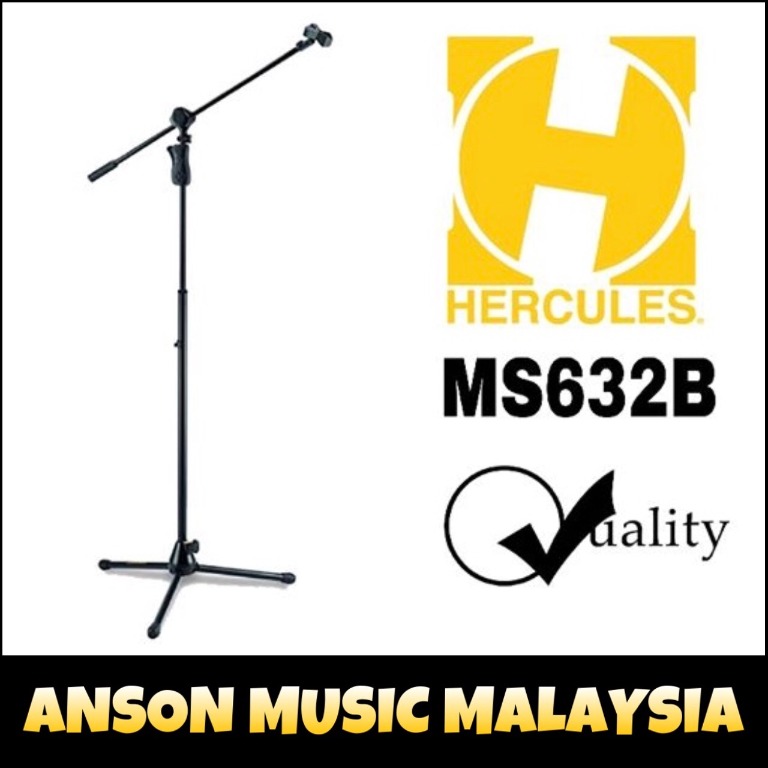 Hercules MS632B EZ Grip Tripod Microphone Stand W/2 in 1 Boom & Mic ...