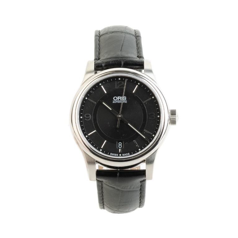 ORIS Classic Date Black Dial Black Leather Men's Watch, Luxury, Watches ...