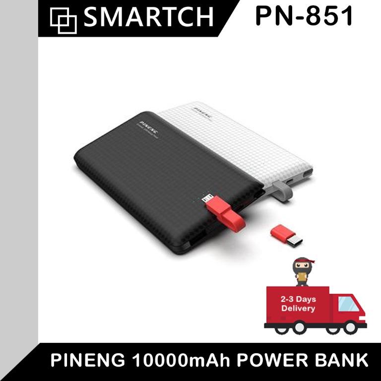 Pineng PN 851 10000mAh Dual USB Built-in Micro+Type C Cable, Mobile ...