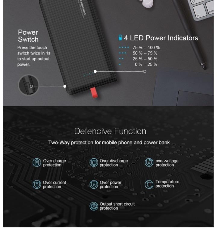 Pineng PN 851 10000mAh Dual USB Built-in Micro+Type C Cable, Mobile ...