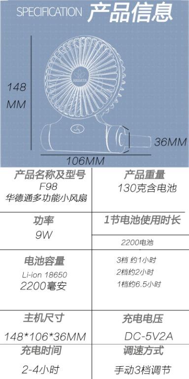 華德通 HADATA 9W USB 多用途 手提扇 Portable Multifunctional Fan (三用風扇： 掛頸/座枱/手提 ...