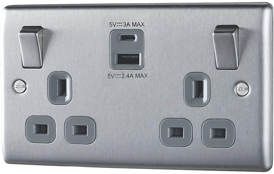 BG Electrical Double Switched Fast Charging Power Socket with Type A ...