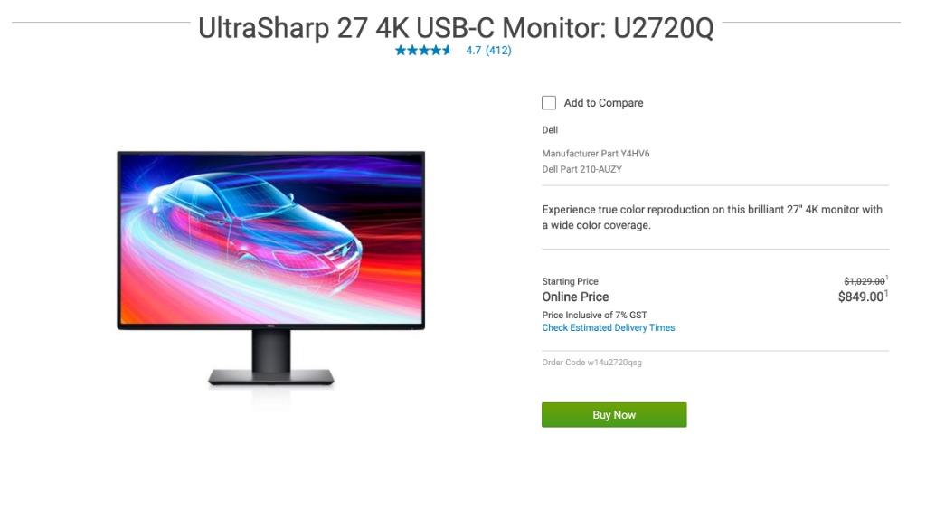 Dell U2720Q Ultrasharp 4k Monitor, Computers & Tech, Parts ...