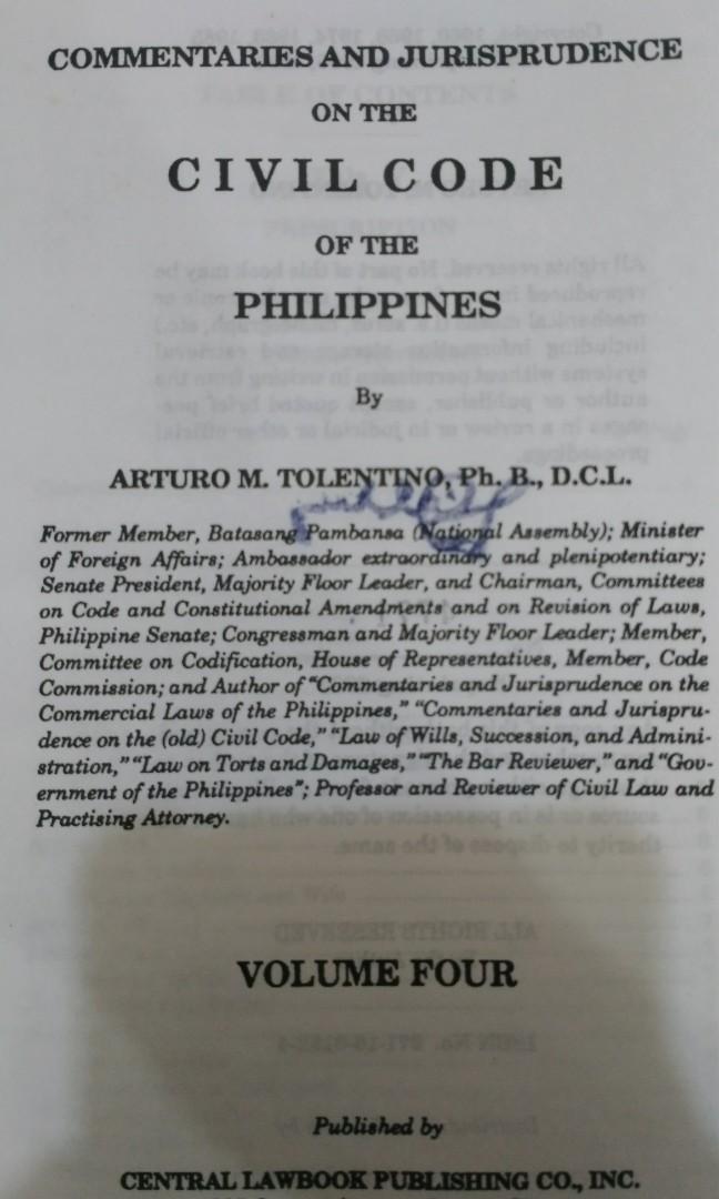 LAW BOOK | Civil Code Vol. Four by Prof. Tolentino, Hobbies & Toys ...