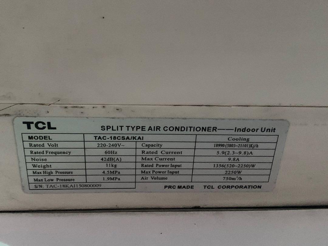 TCL inverter aircon 2hp, TV & Home Appliances, Air Conditioning and ...