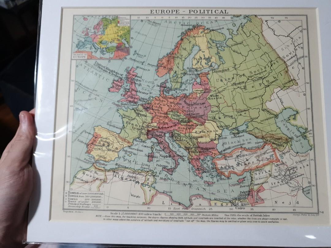 Authentic, vintage political map of Europe in 1930, Vintage ...