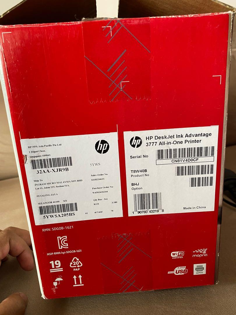 HP DeskJet Ink Advantage 3777 All-in-One Printer, Computers & Tech ...