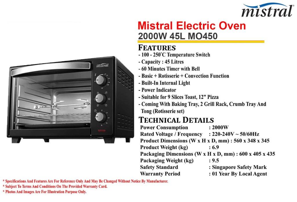 MISTRAL MO450 45L Electric Oven with Rotisserie and Convection Function ...