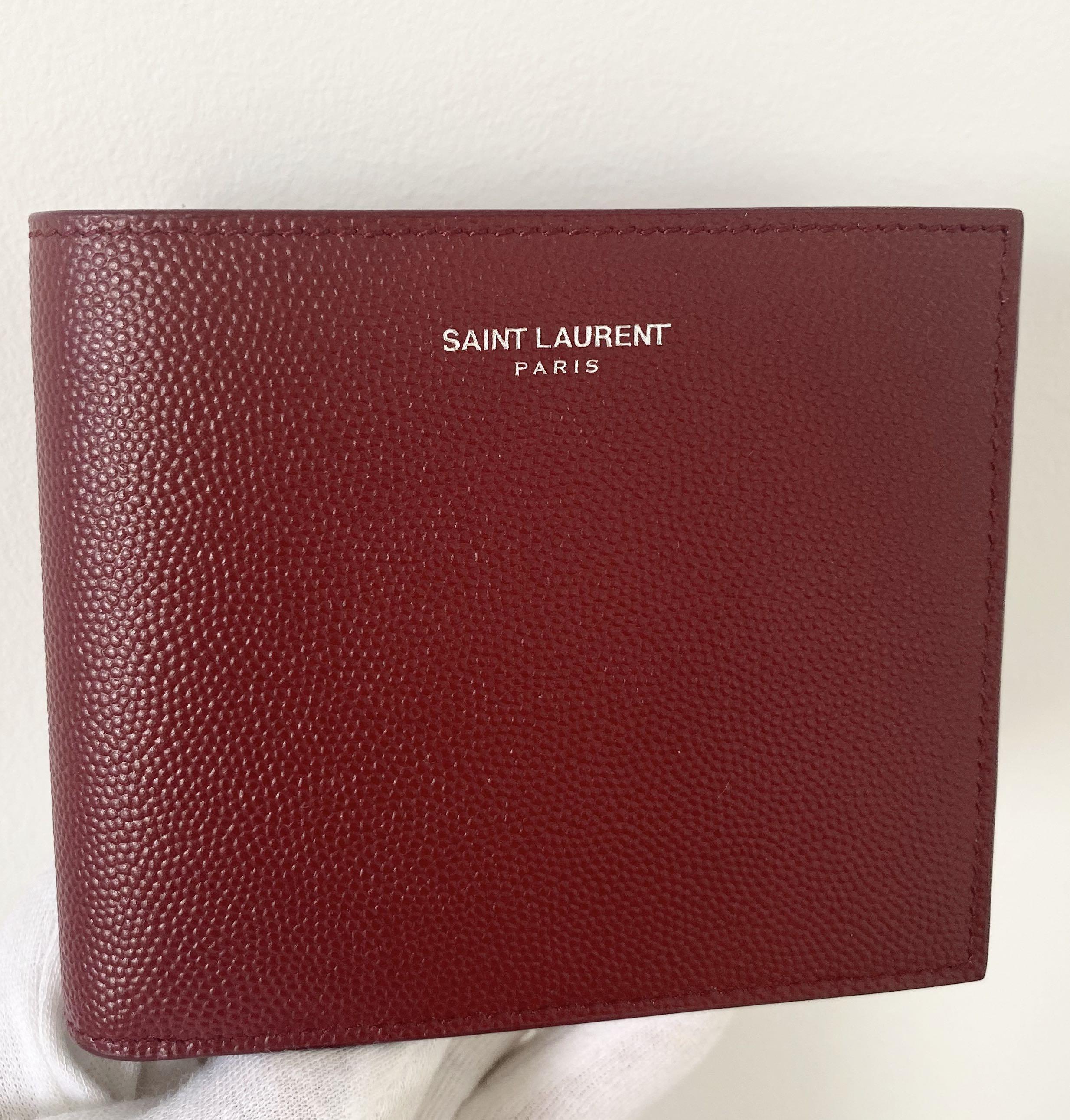 YSL Saint Laurent Dark Maroon Red Men’s Leather Wallet 100% AUTHENTIC ...