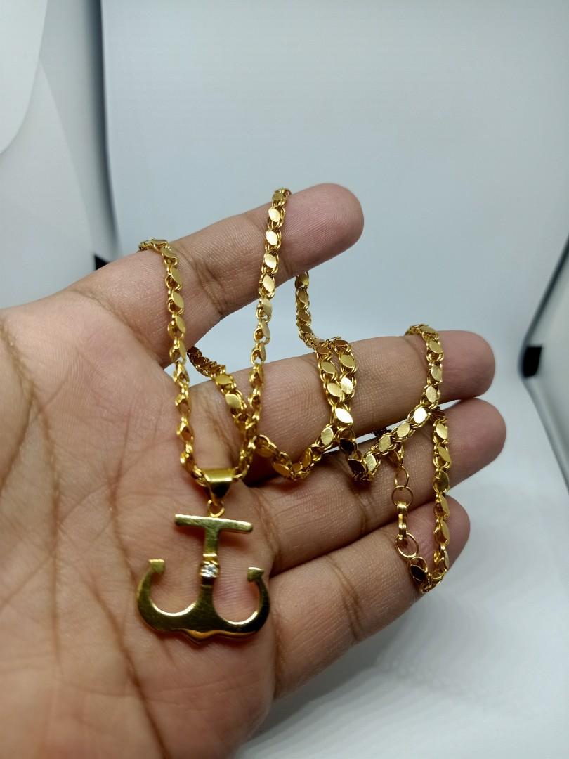 14k damascus necklace with diamond anchor pendant, Women's Fashion ...