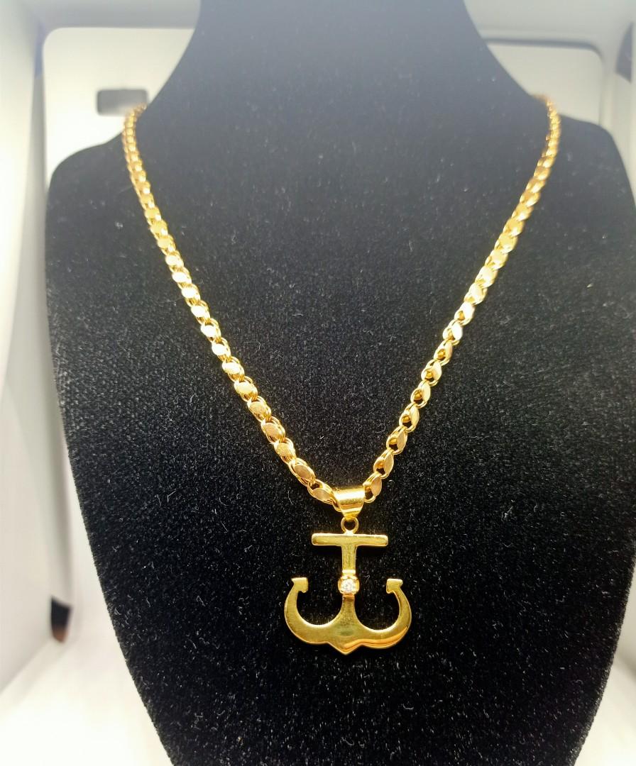 14k damascus necklace with diamond anchor pendant, Women's Fashion ...