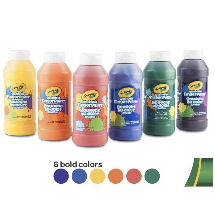 Crayola 6 Count 8 oz Washable Kids Fingerpaints, 3 Bold Primary & 3 ...