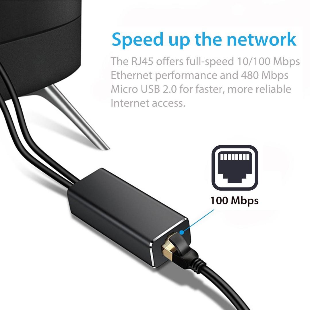(M1838) Ethernet Adapter, Micro USB to RJ45 Ethernet Adapter with USB ...